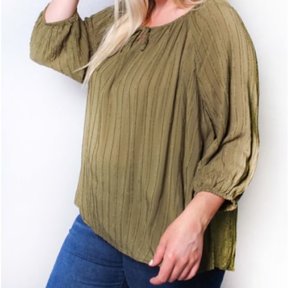 Como Blu | Tops | Nwt Plus Texture Stripe Blouse In Oregano | Poshmark